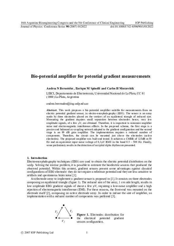 (PDF) Bio-potential amplifier for potential gradient measurements