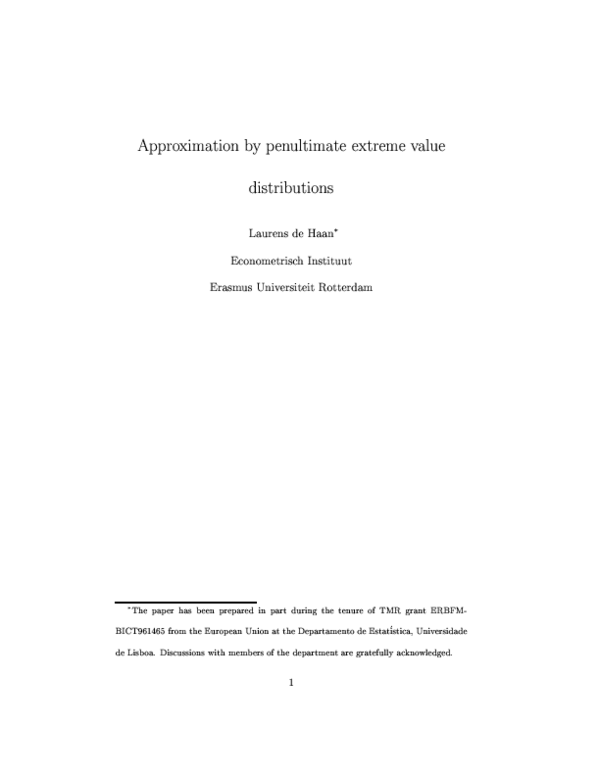 (PDF) Approximation by Penultimate Extreme Value Distributions | Ivette ...