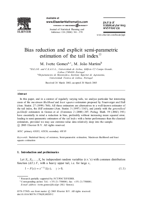 Pdf Bias Reduction And Explicit Semi Parametric Estimation Of The