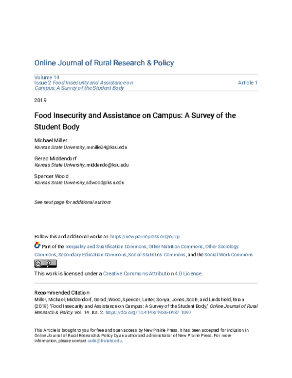 (PDF) Food Insecurity and Assistance on Campus: A Survey of the Student ...