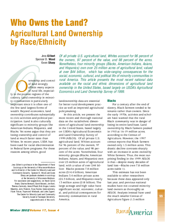 (PDF) Who Owns the Land? Current Agricultural Land Ownership by Race ...