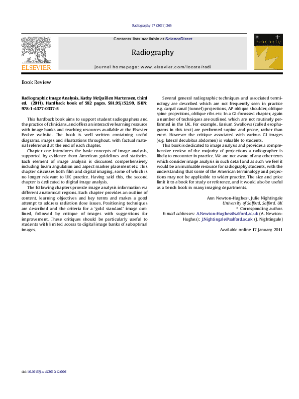(PDF) Radiographic Image Analysis