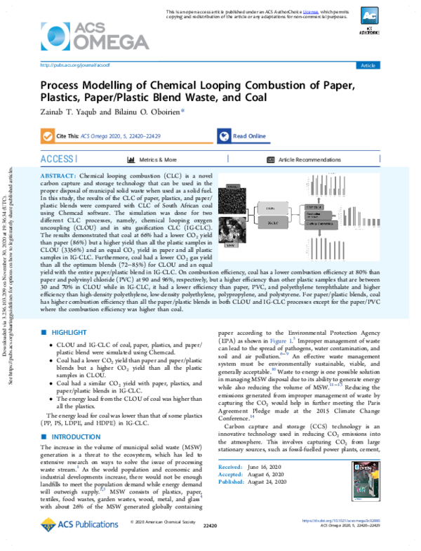 (PDF) Process Modelling of Chemical Looping Combustion of Paper ...