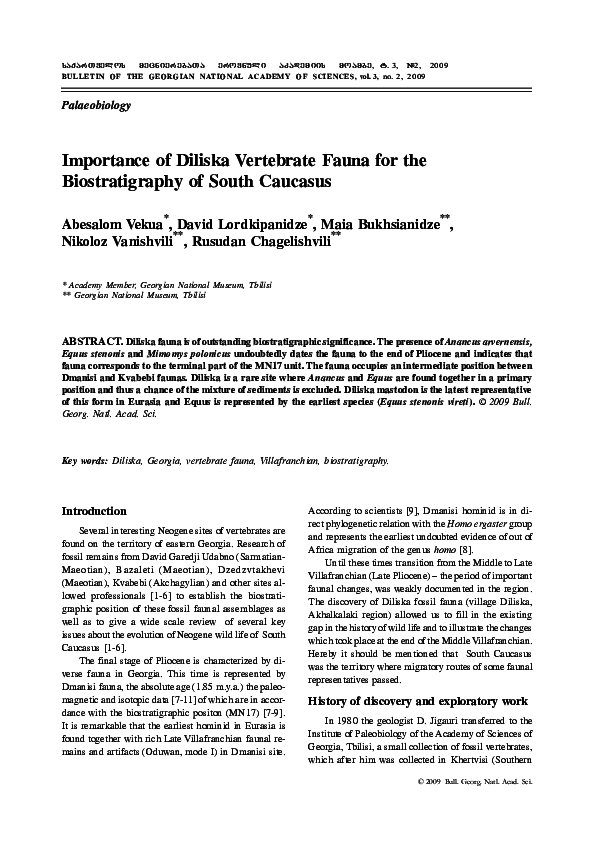 (PDF) Importance of Diliska Vertebrate Fauna for the Biostratigraphy of ...