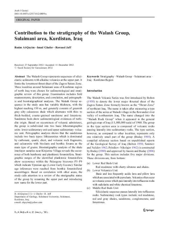 (PDF) Contribution to the stratigraphy of the Walash Group, Sulaimani ...