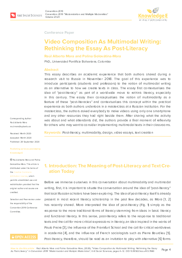 (PDF) Video Composition As Multimodal Writing: Rethinking the Essay As ...