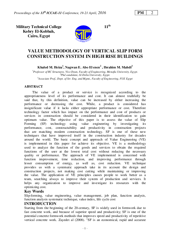(PDF) Value Methodology of Vertical Slip Form Construction System in ...