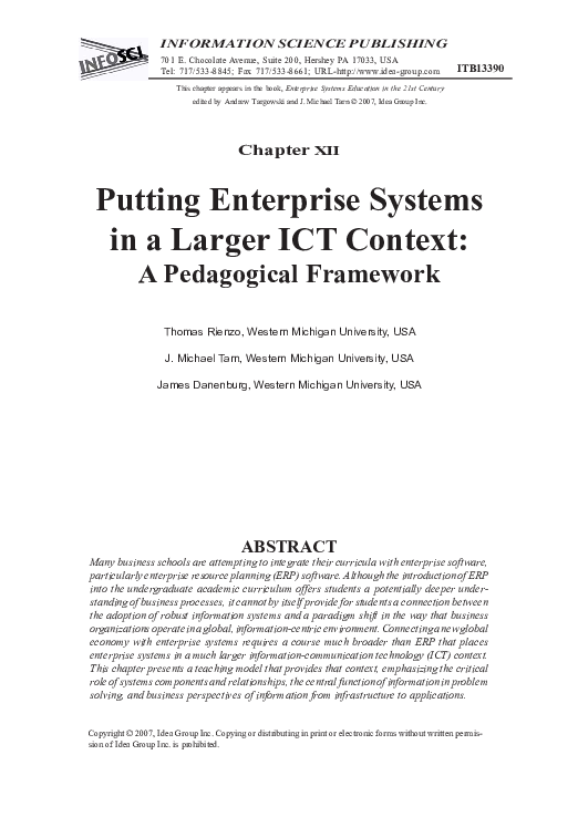 (PDF) Putting Enterprise Systems in a Larger ICT Context - A ...