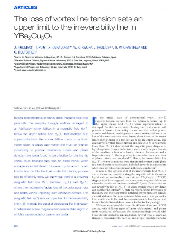 (PDF) The loss of vortex line tension sets an upper limit to the ...