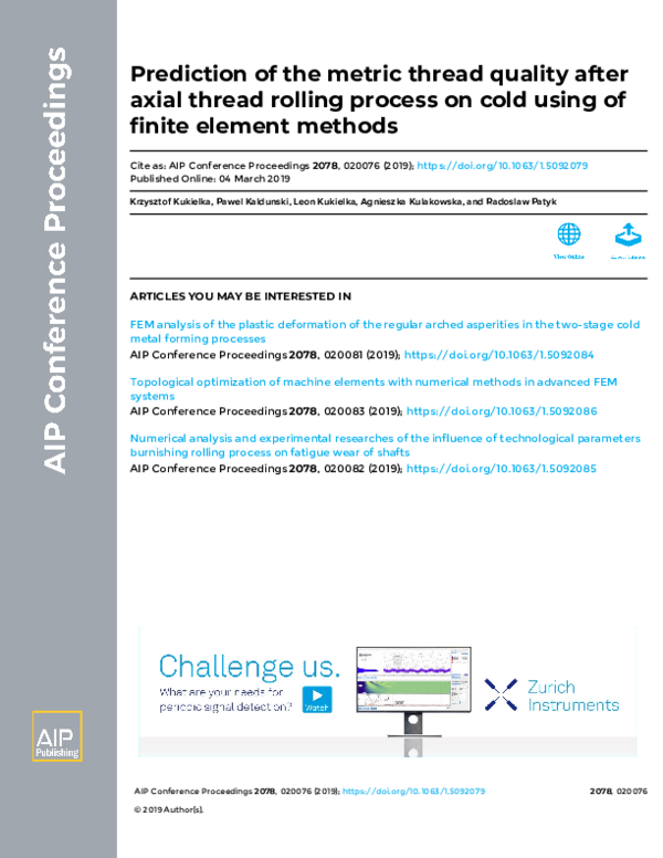 (PDF) Prediction of the metric thread quality after axial thread rolling process on cold using ...