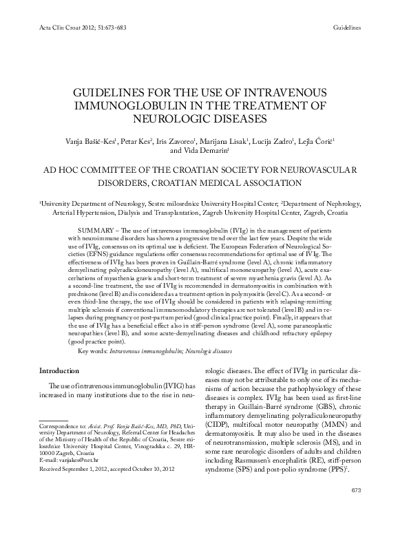 (PDF) IVIg Guidelines for Neurologic Disease Treatment