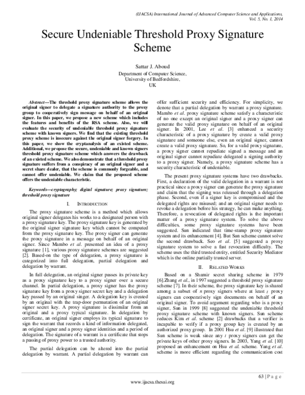 Pdf Secure Undeniable Threshold Proxy Signature Scheme 3698