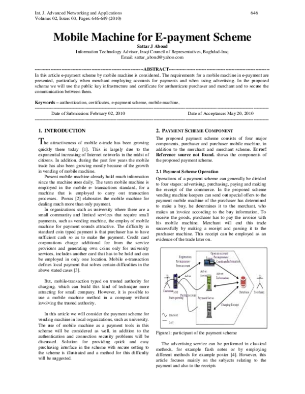 (PDF) Mobile Machine for E-payment Scheme
