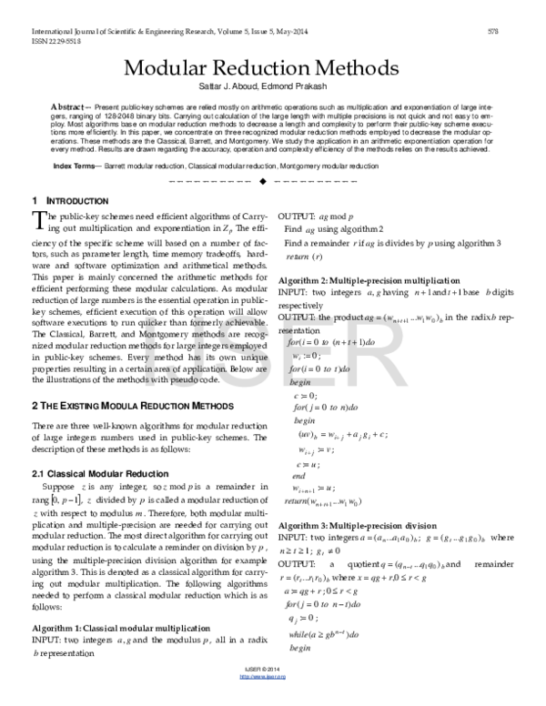 (PDF) Modular Reduction Methods