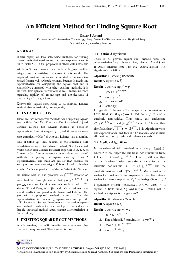 (PDF) An Efficient Method for Finding Square Root (PDF) An Efficient Method for Finding Square Root