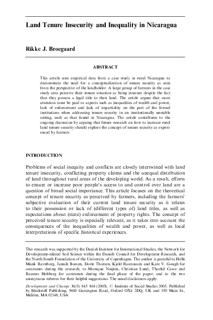 (PDF) Land Tenure Insecurity and Inequality in Nicaragua