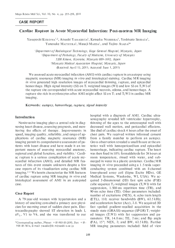 (PDF) Cardiac Rupture in Acute Myocardial Infarction: Post-mortem MR ...