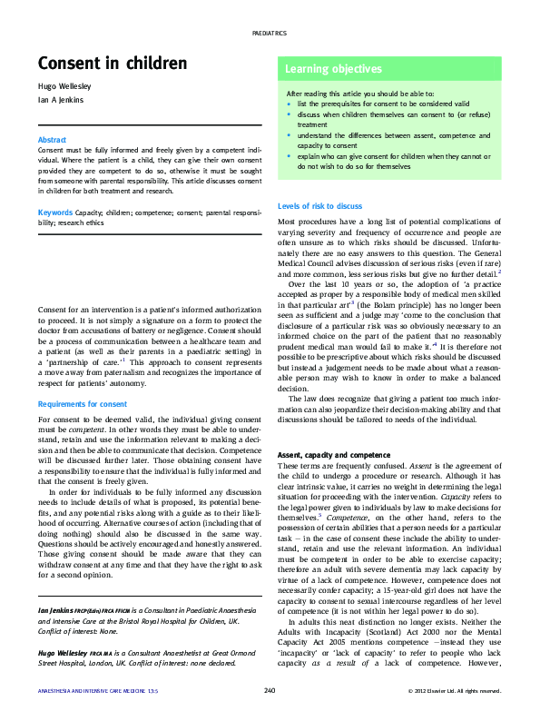 (PDF) Consent in children