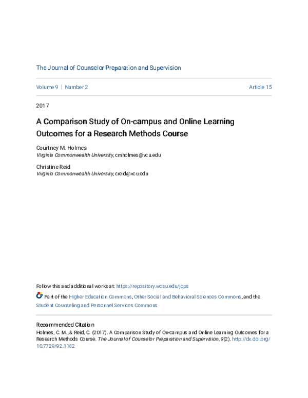(PDF) A Comparison Study of On-campus and Online Learning Outcomes for ...
