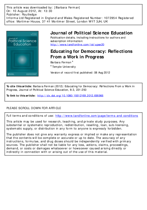 (PDF) Educating for Democracy: Reflections From a Work in Progress