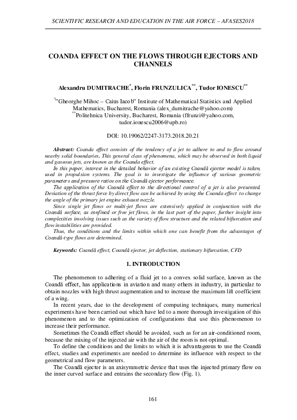 (PDF) Coanda Effect on the Flows Through Ejectors and Channels