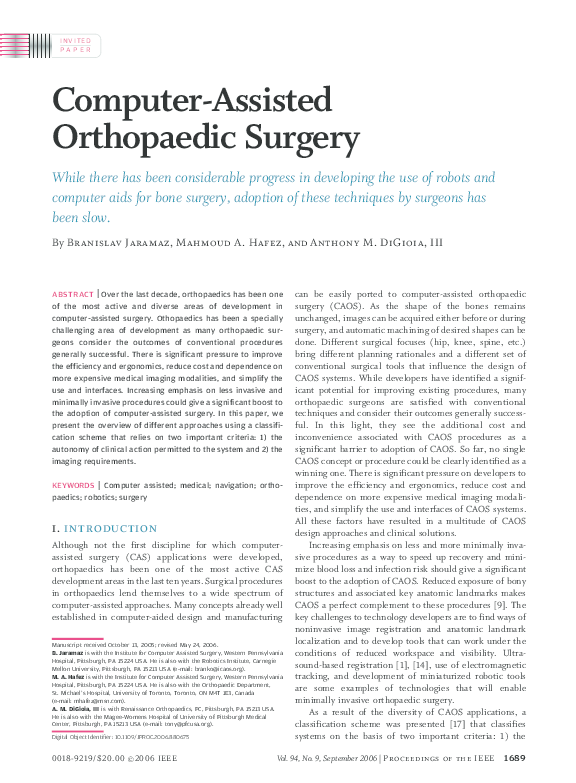 (PDF) Computer Assisted Orthopaedic Surgery