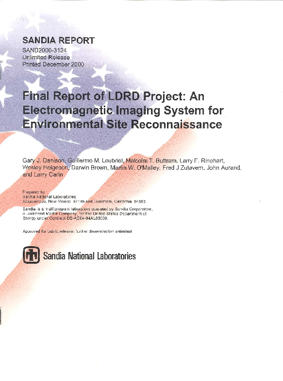 (PDF) Final Report of LDRD Project: An Electromagnetic Imaging System for Environmental Site ...