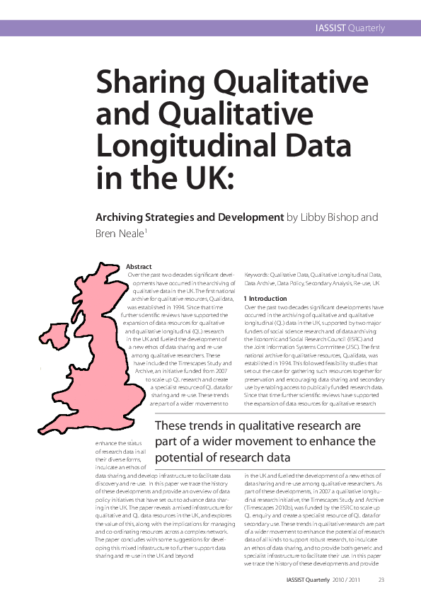 (PDF) Sharing Qualitative and Qualitative Longitudinal Data in the UK
