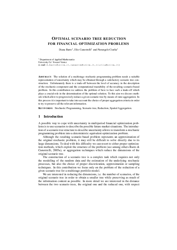 Pdf Optimal Scenario Tree Reduction For Financial Optimization