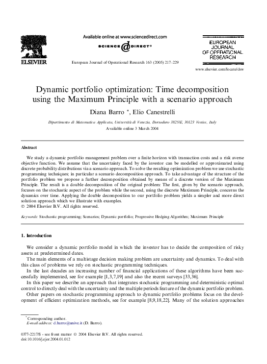 (PDF) Dynamic portfolio optimization: Time decomposition using the Maximum Principle with a ...