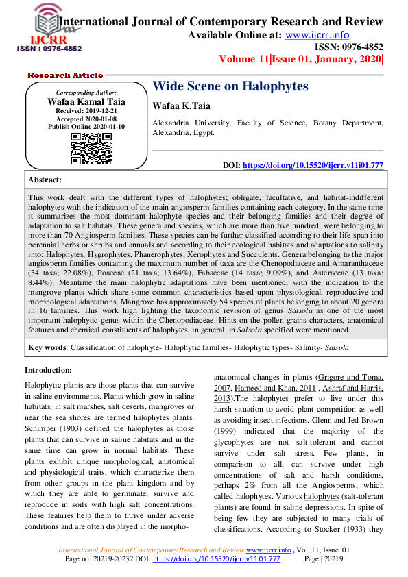 (PDF) Wide Scene on Halophytes