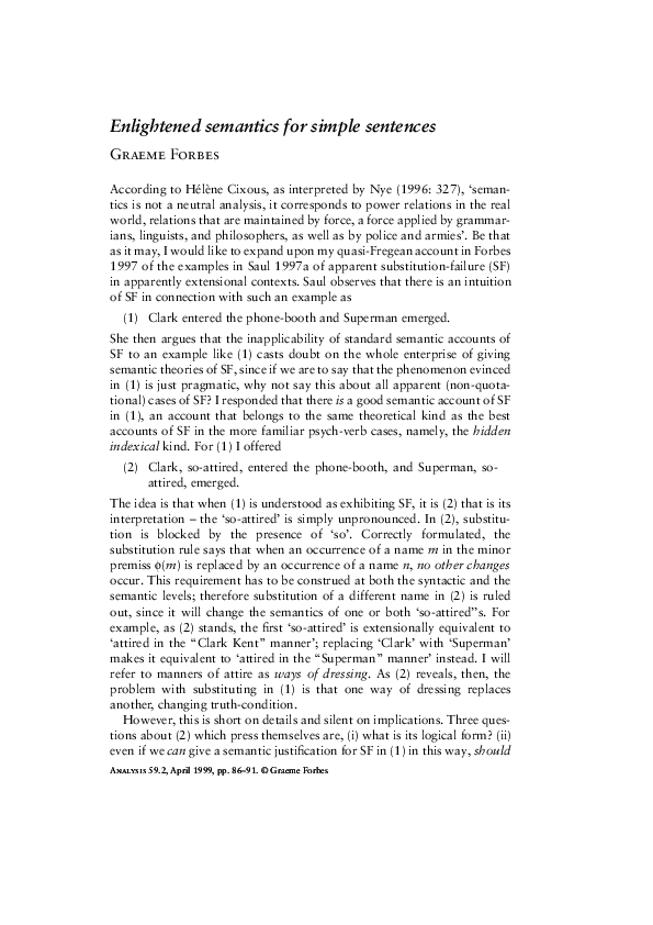 (PDF) Enlightened semantics for simple sentences