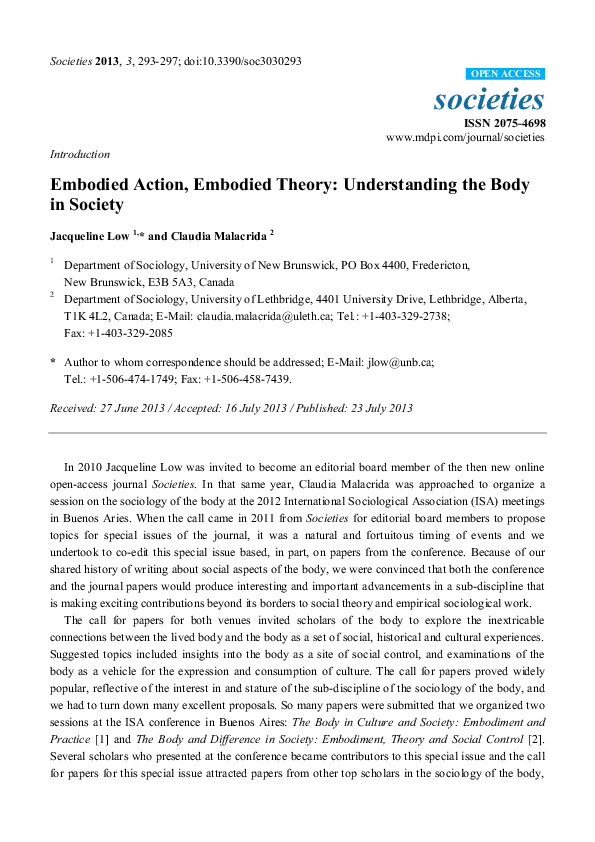 (PDF) Embodied Action, Embodied Theory: Understanding the Body in Society