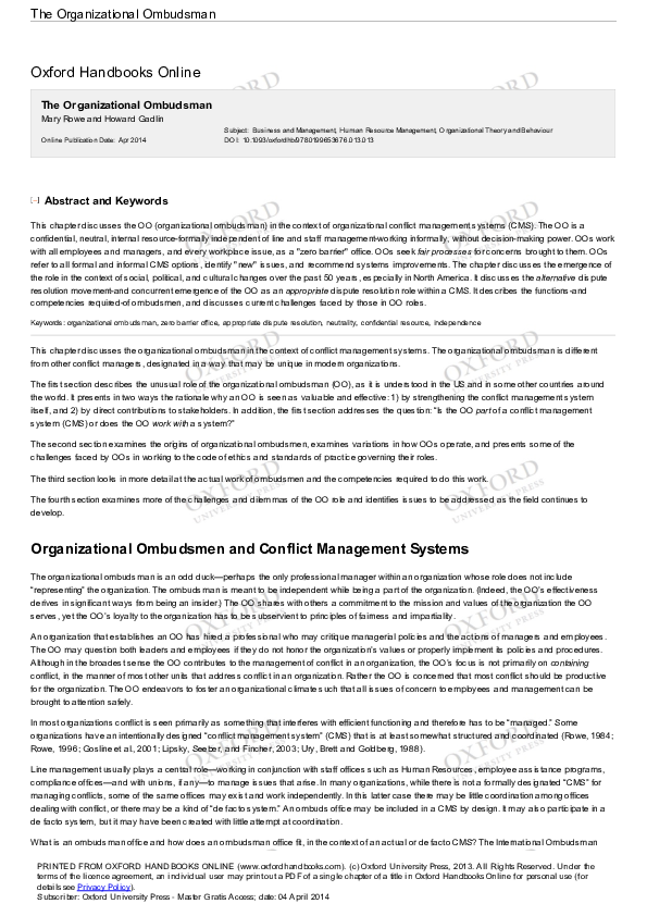 (PDF) The Organizational Ombudsman