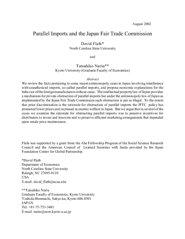(PDF) Parallel Imports and the Japan Fair Trade Commission