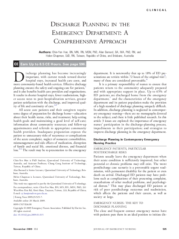 (PDF) Discharge Planning in the Emergency Department: A Comprehensive ...