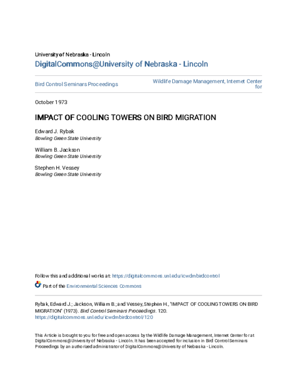 (PDF) Impact of cooling towers on bird migration