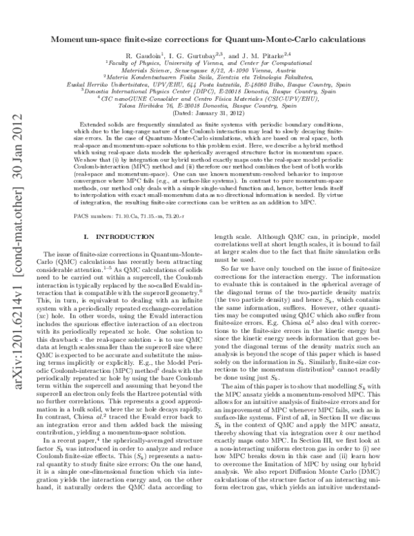 (PDF) Momentum-space finite-size corrections for quantum Monte Carlo calculations