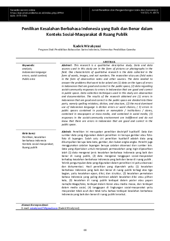 (PDF) Penilikan Kesalahan Berbahasa Indonesia Yang Baik Dan Benar Dalam Konteks Sosial ...