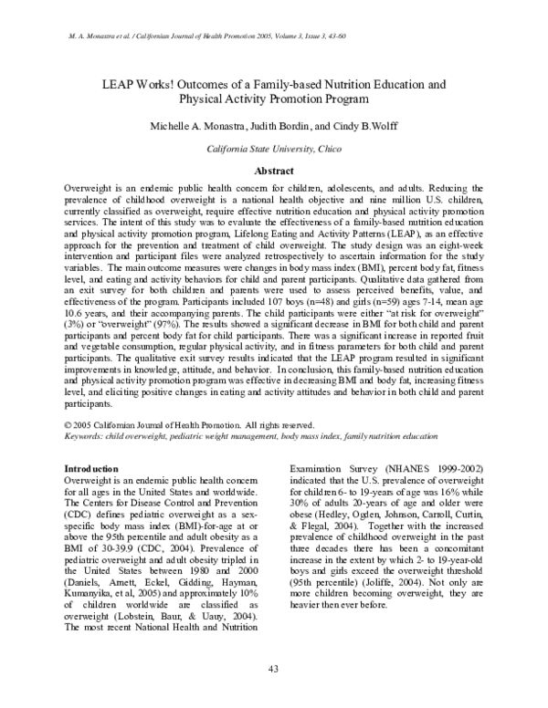 (PDF) LEAP Works! Outcomes of a Family-Based Nutrition Education and ...