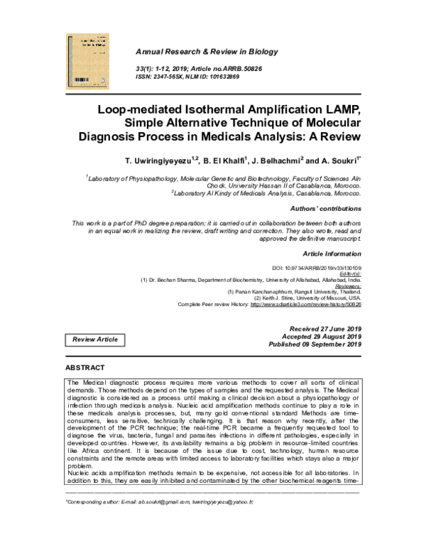 (PDF) Loop-mediated Isothermal Amplification LAMP, Simple Alternative Technique of Molecular ...