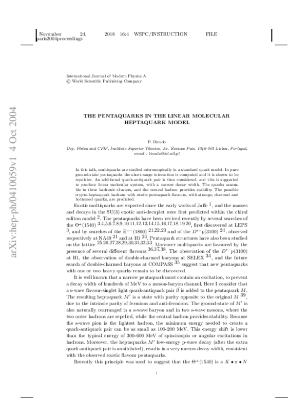 (PDF) The Pentaquarks in the Linear Molecular Heptaquark Model