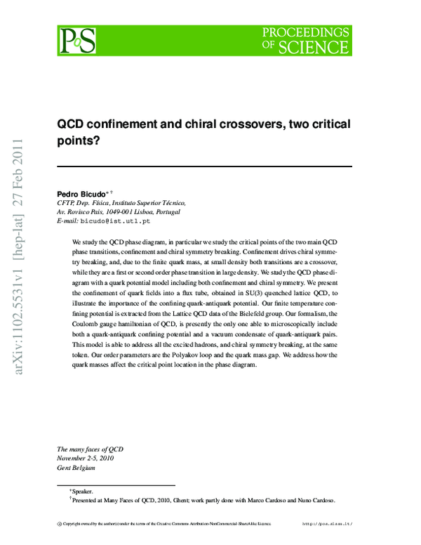 (PDF) QCD confinement and chiral crossovers, two critical points