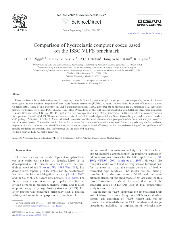 Pdf Comparison Of Hydroelastic Computer Codes Based On The Issc Vlfs Benchmark