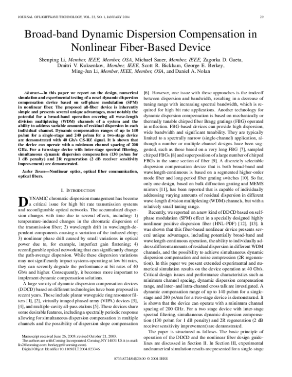 (PDF) Broad-band dynamic dispersion compensation in nonlinear fiber ...