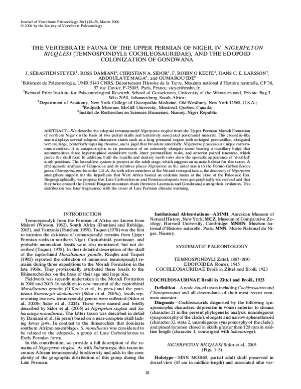 (PDF) The vertebrate fauna of the Upper Permian of Niger. IV ...