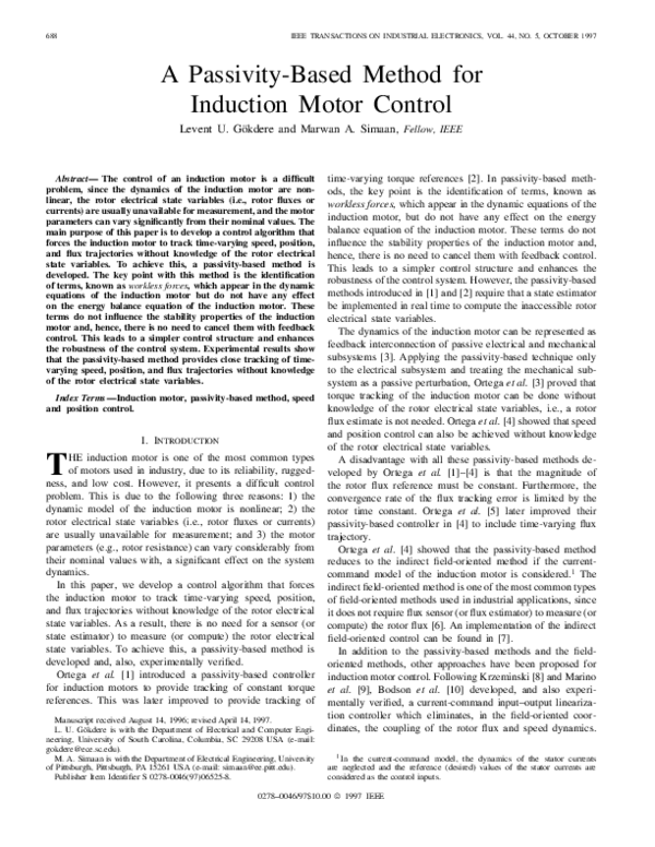 (PDF) A passivity-based method for induction motor control