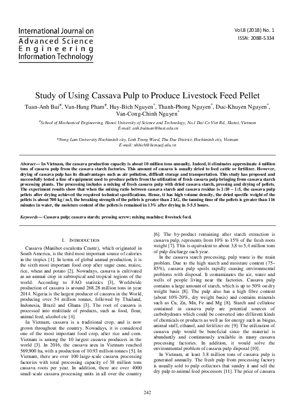 (PDF) Study of Using Cassava Pulp to Produce Livestock Feed Pellet
