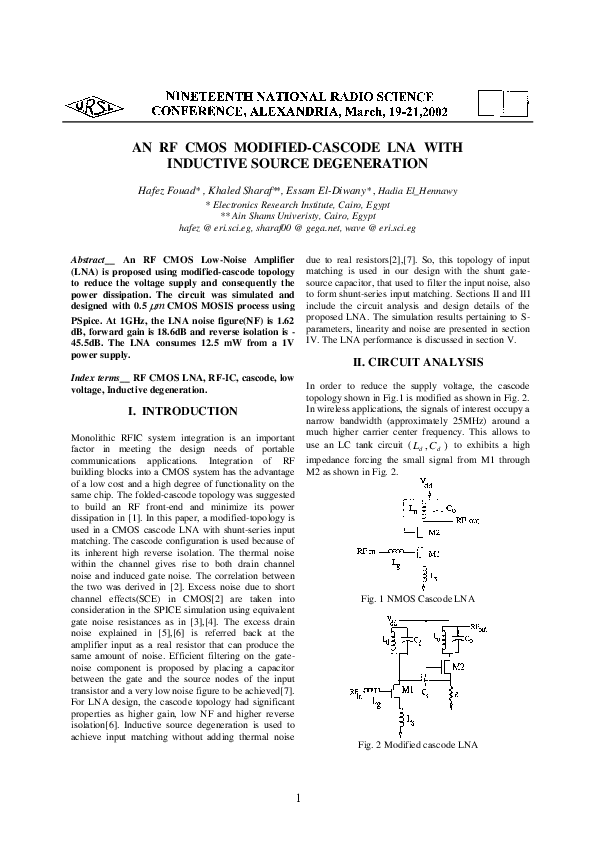 (PDF) An RF CMOS modified-cascode LNA with inductive source degeneration