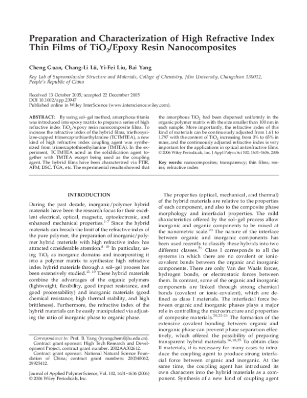 (PDF) Preparation and characterization of high refractive index thin ...